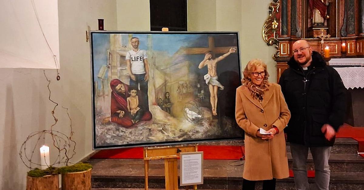 Margit Beckers Glasbild thematisiert Flucht und Frieden in Oberselters